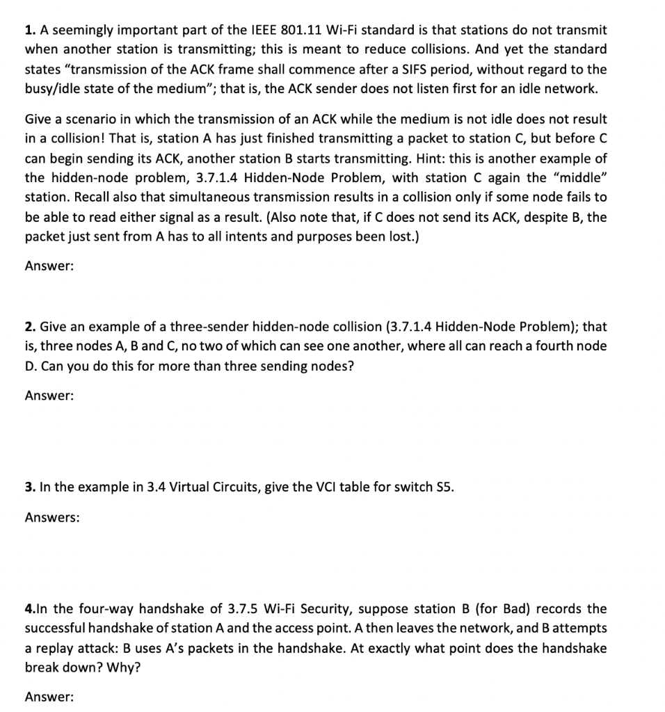 Solved 1. A seemingly important part of the IEEE 801.11 | Chegg.com