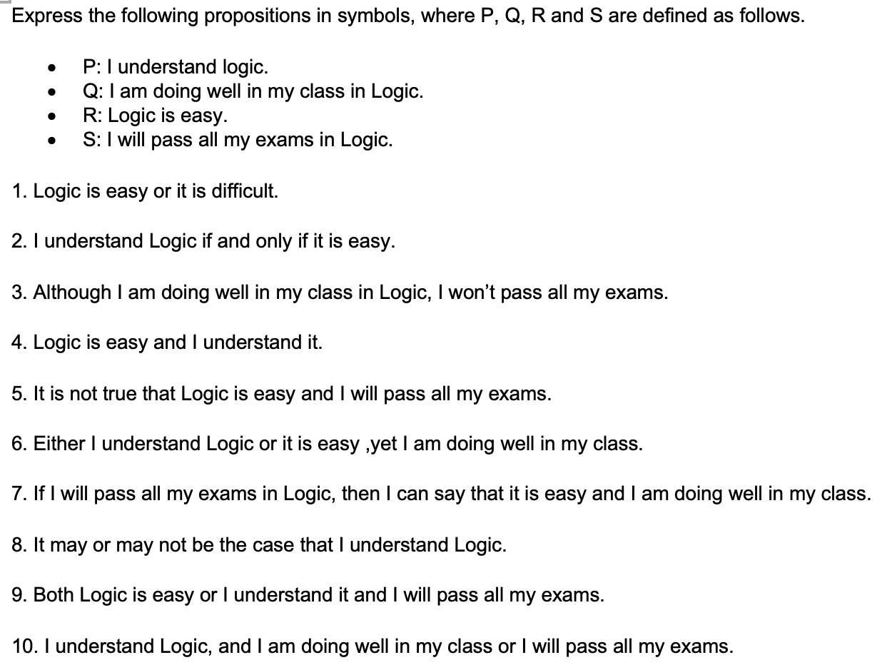 Solved Express the following propositions in symbols, where | Chegg.com