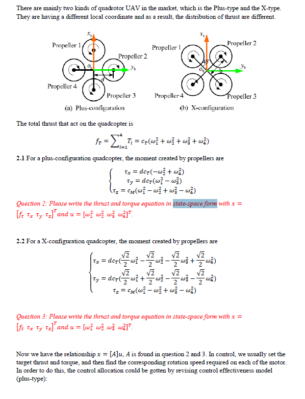 Solved There are mainly two kinds of quadrotor UAV in the | Chegg.com
