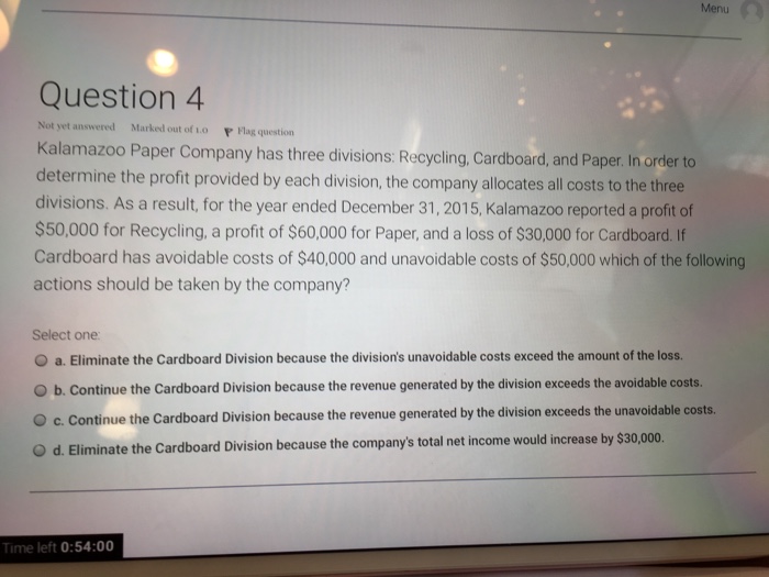 Solved Menu Question 4 Kalamazoo Paper Company has three | Chegg.com