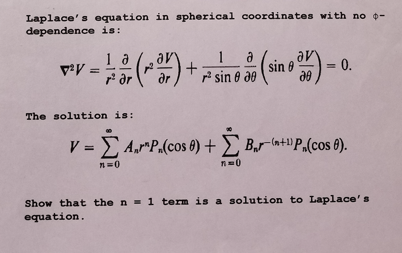 Laplace's equation in spherical coordinates with no | Chegg.com