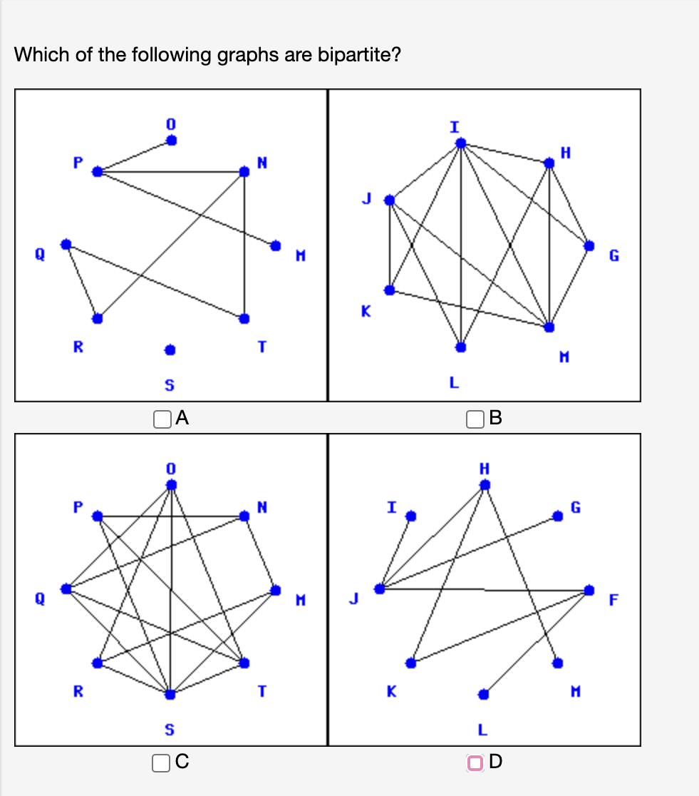 Solved Which of the following graphs are bipartite? | Chegg.com