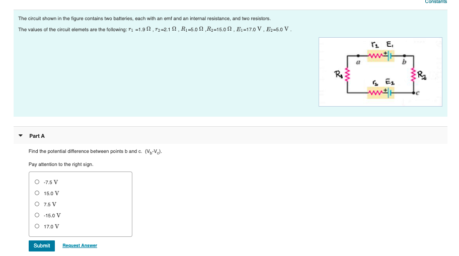 Solved Constants The circuit shown in the figure contains | Chegg.com
