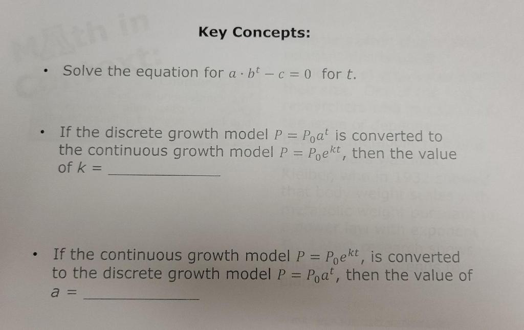 Solved Key Concepts: • Solve the equation for a bt - c = 0 | Chegg.com
