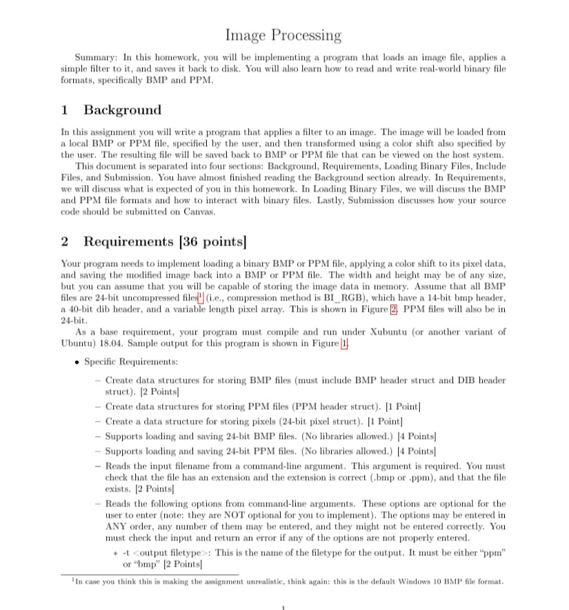 ur program needs to implement loading a binary BMP or | Chegg.com
