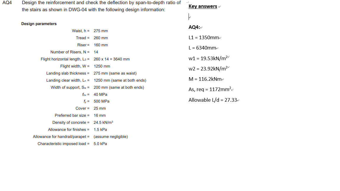 AQ4 Design the reinforcement and check the deflection | Chegg.com