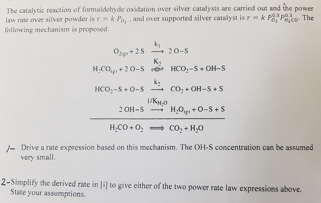 The catalytic reaction of formaldehyde oxidation over | Chegg.com
