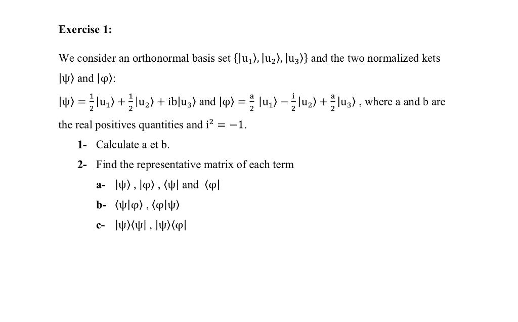 Solved Exercise 1: We consider an orthonormal basis set | Chegg.com
