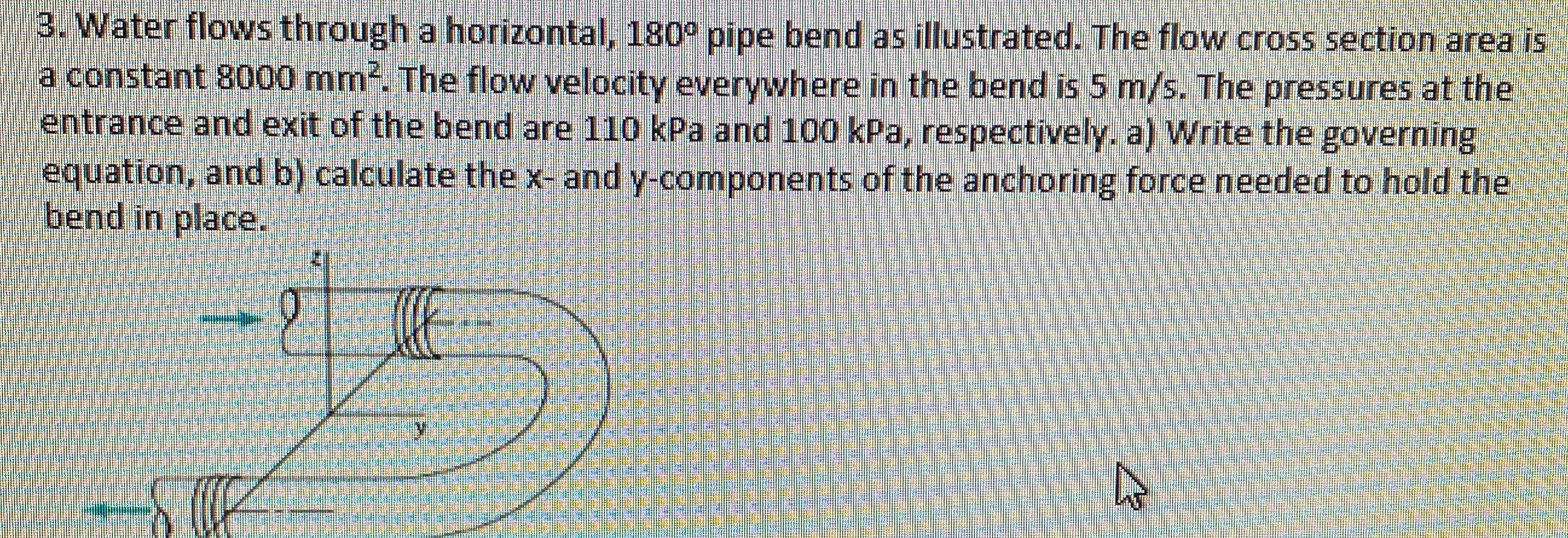 Solved 3. Water flows through a horizontal, 180° pipe bend | Chegg.com