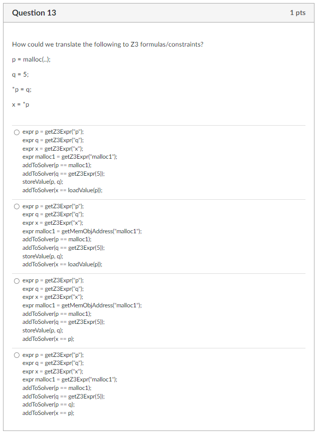 Solved This quiz focuses on predicate logic and Z3 formulas, | Chegg.com
