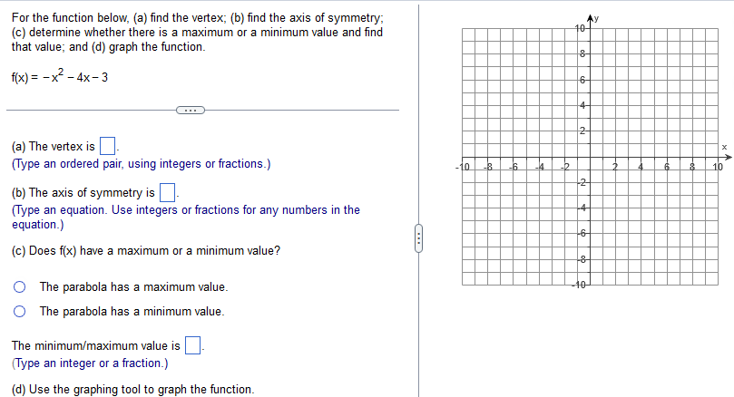 Solved For the function below, (a) find the vertex; (b) find | Chegg.com