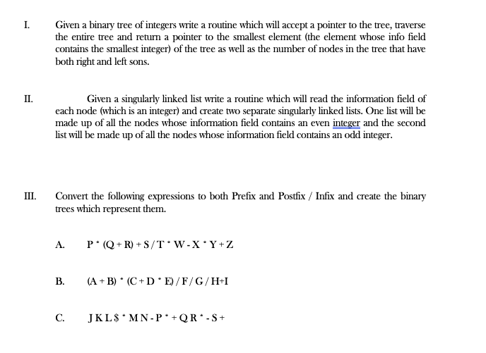 Solved I. Given a binary tree of integers write a routine | Chegg.com