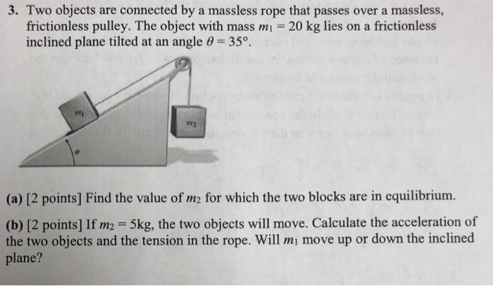 Solved 3. Two objects are connected by a massless rope that | Chegg.com