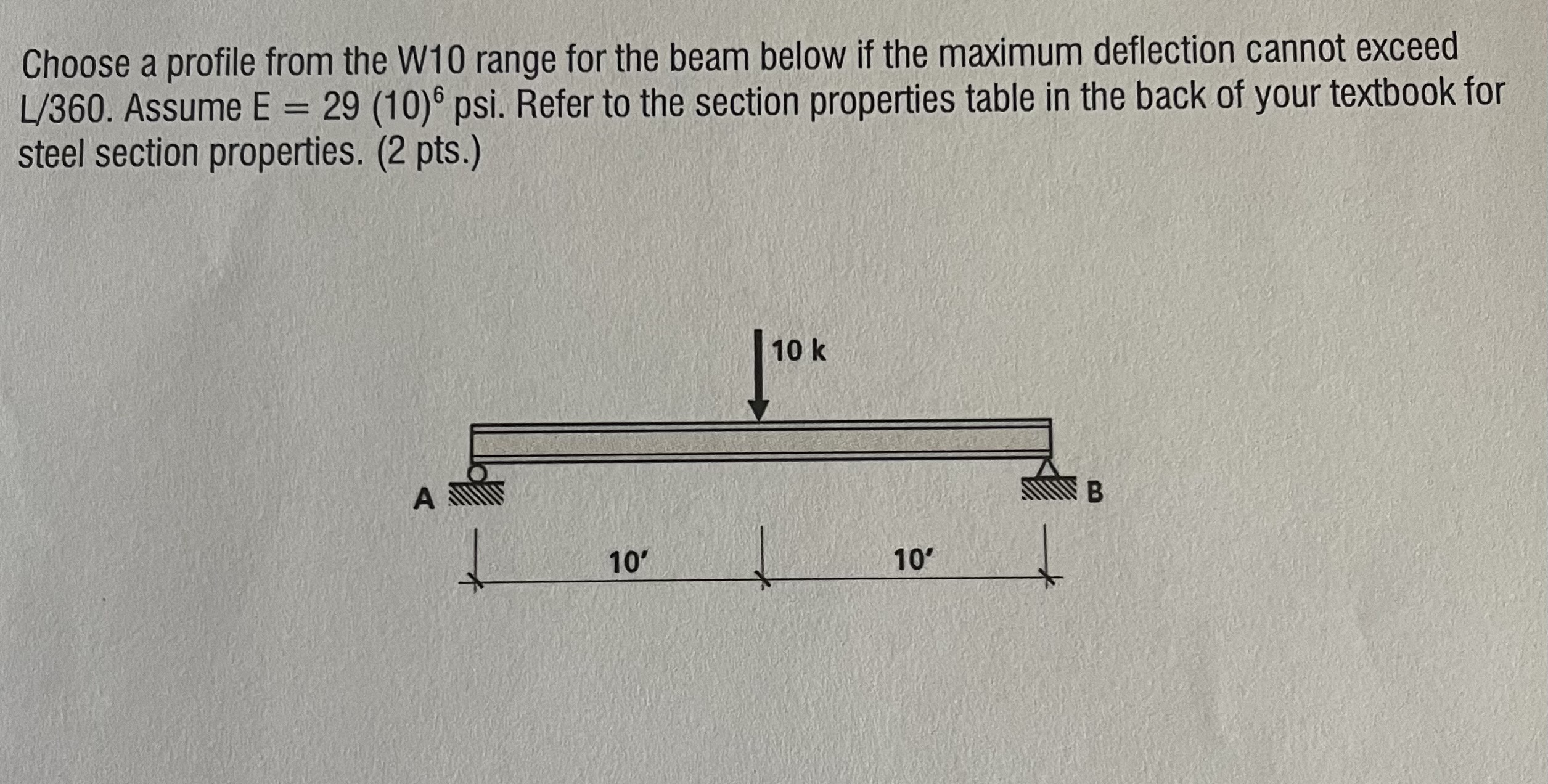 Solved Choose a profile from the W10 range for the beam | Chegg.com