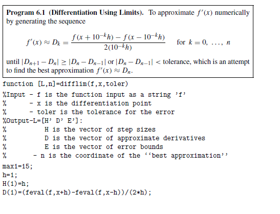 Solved Program 6.1 (Differentiation Using Limits). To | Chegg.com