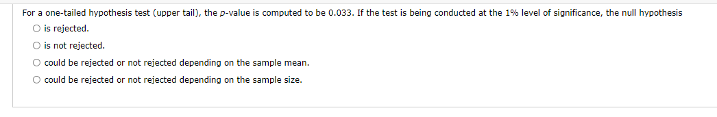 Solved For a one-tailed hypothesis test (upper tail), the | Chegg.com