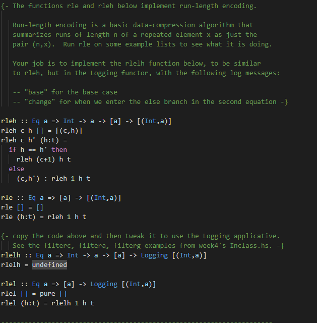 Solved {- The functions rle and rleh below implement | Chegg.com