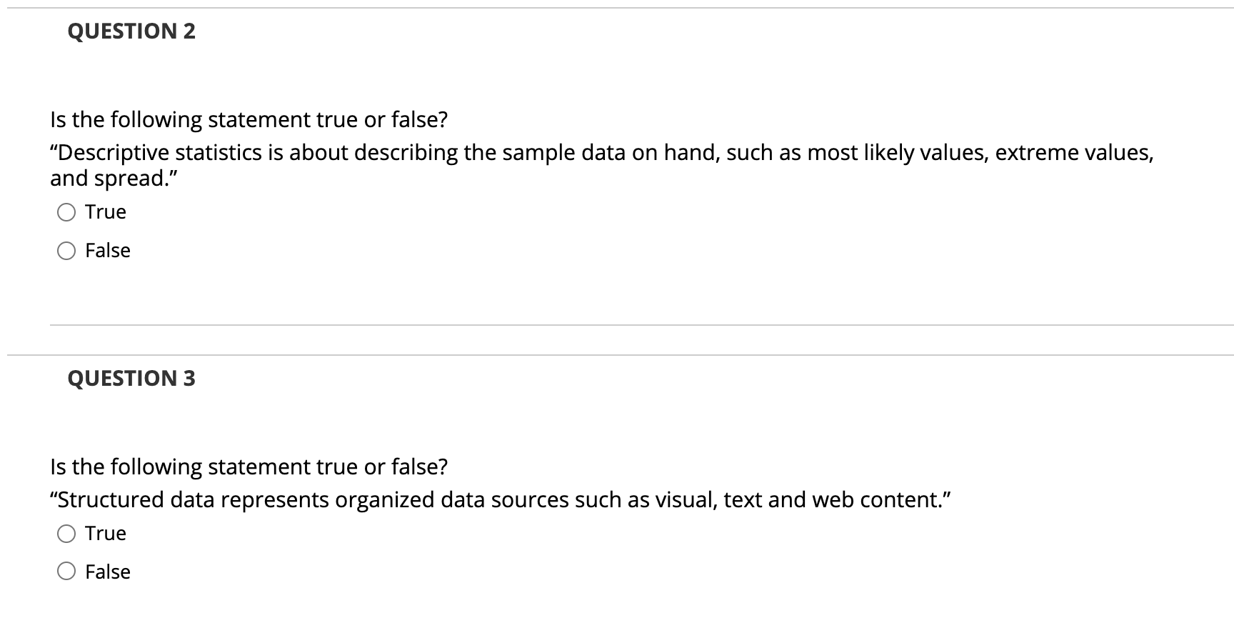 Solved QUESTION 2 Is the following statement true or false? | Chegg.com