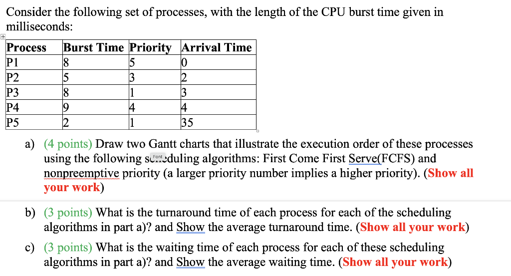 Solved Consider the following set of processes, with the | Chegg.com
