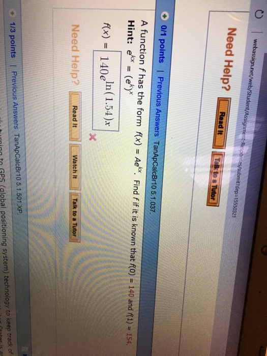 Solved A function f as the form f(x) = Ae^kx. Find f if it | Chegg.com