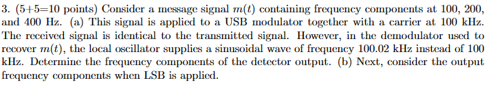 Solved points) ﻿Consider a message signal m(t) ﻿containing | Chegg.com