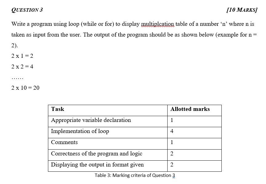 Solved QUESTION 3 [10 MARKS] Write a program using loop | Chegg.com