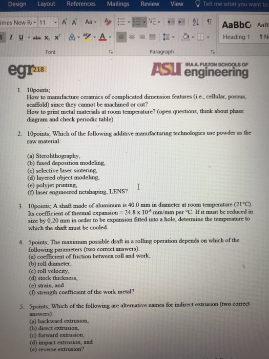 Solved Design Layout References Mailings Review View Tell me | Chegg.com
