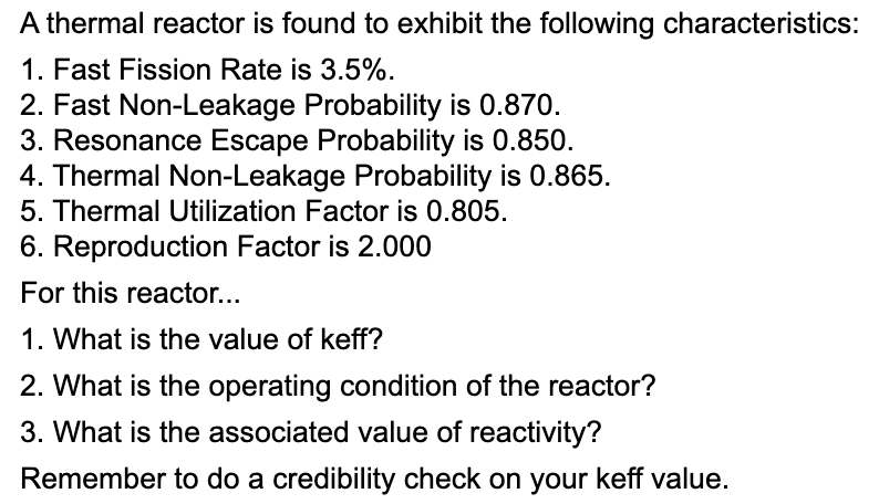 Solved A thermal reactor is found to exhibit the following | Chegg.com