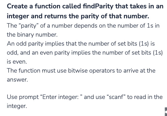 Solved Create a function called find Parity that takes in an | Chegg.com