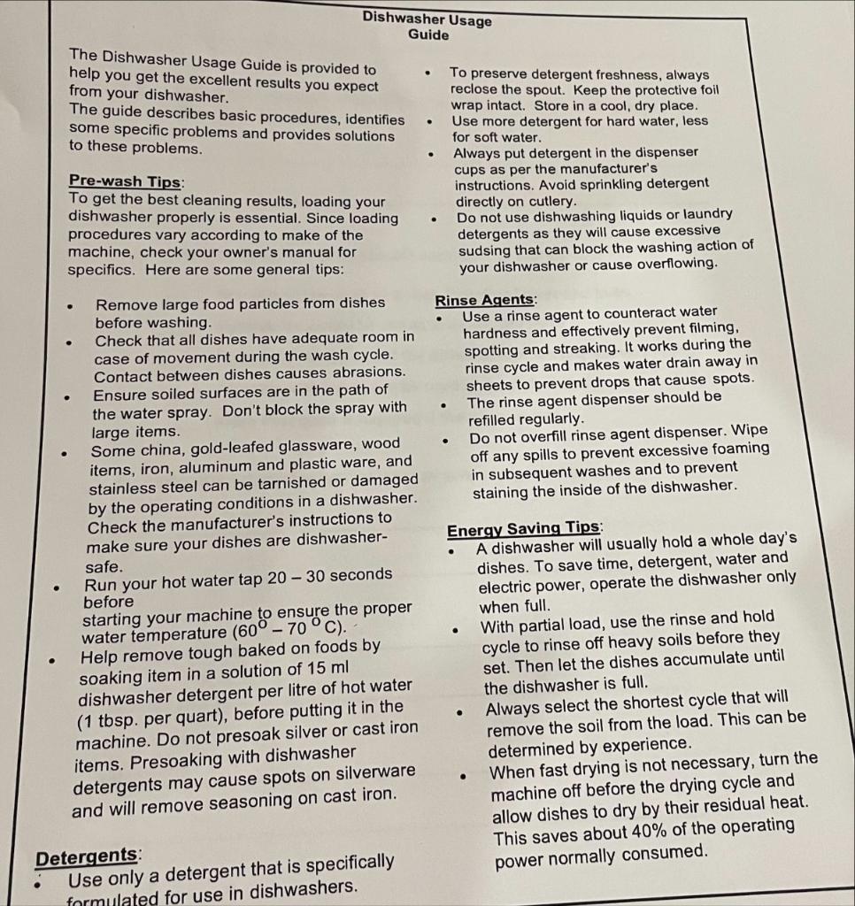 Solved Dishwasher Usage Guide . The Dishwasher Usage Guide | Chegg.com