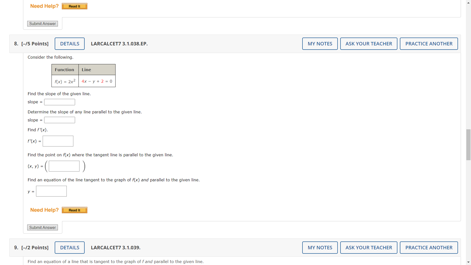 Solved 1 Points Larcalcet7 3 1 011 Find The Slope Of The Chegg