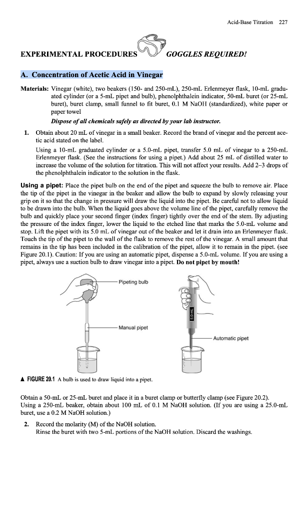 Solved Acid-Base Titration 227 EXPERIMENTAL PROCEDURES | Chegg.com