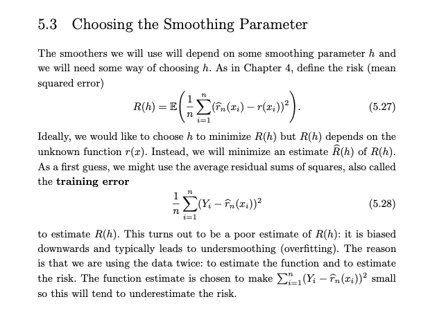 Solved 5.3 Choosing the Smoothing Parameter The smoothers we | Chegg.com