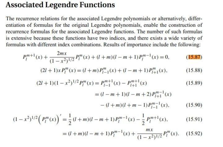 Solved Associated Legendre Functions The recurrence | Chegg.com Solved Associated Legendre Functions The recurrence | Chegg.com
