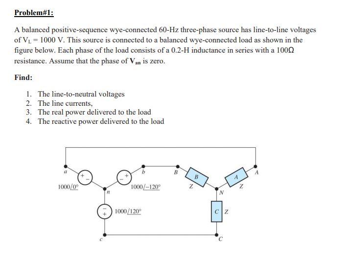 Solved Problem#1: A balanced positive-sequence wye-connected | Chegg.com