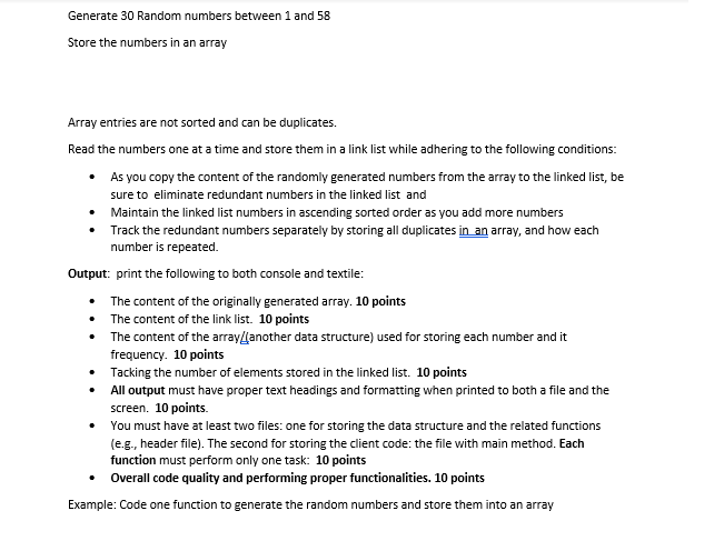 Solved Generate 30 Random Numbers Between 1 And 58 Store The Chegg