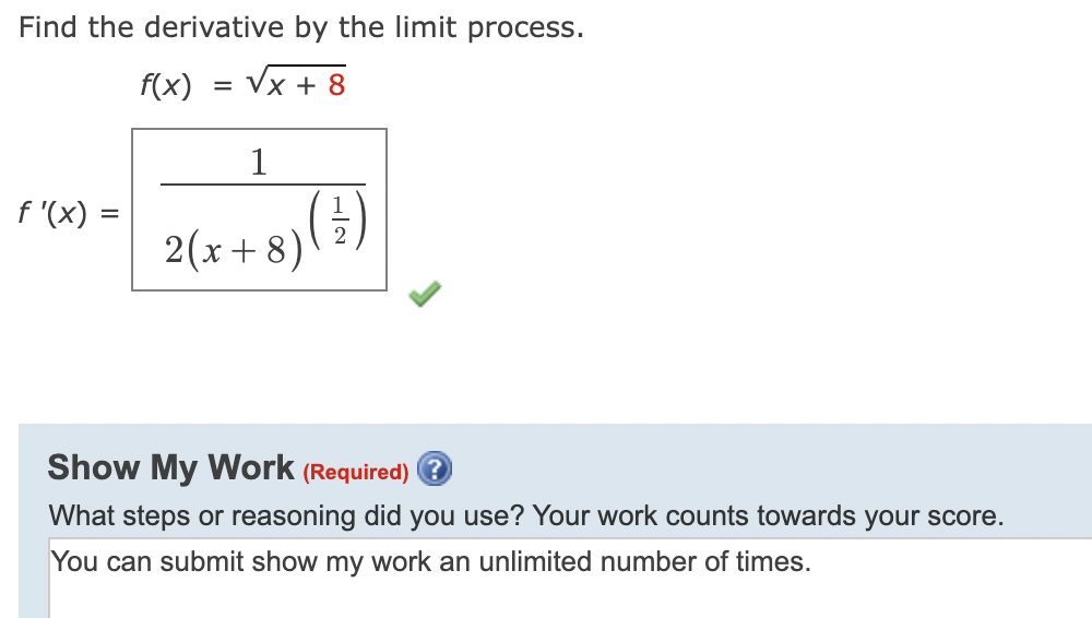 Solved Find the derivative by the limit process. | Chegg.com