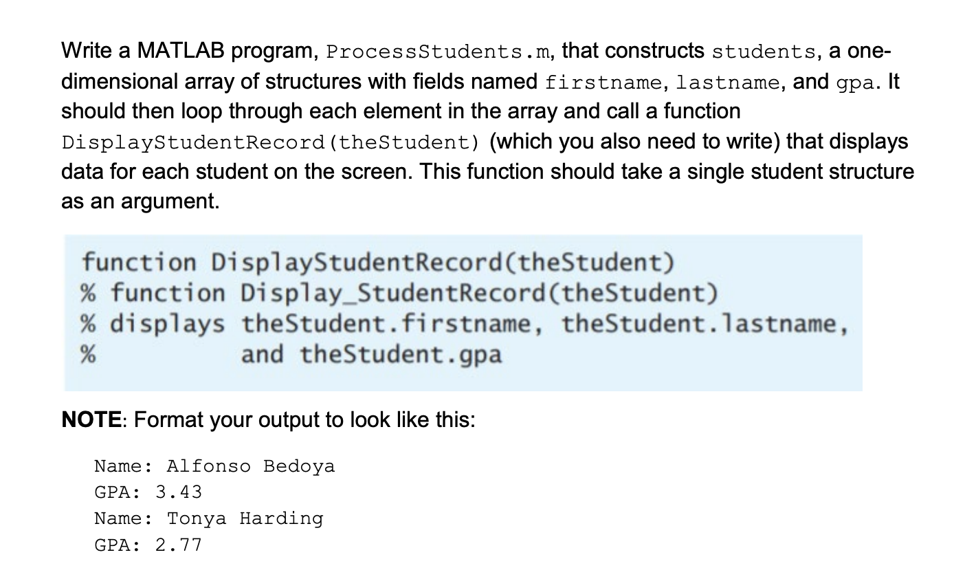 Solved matlab only no fprint use function file. the student | Chegg.com