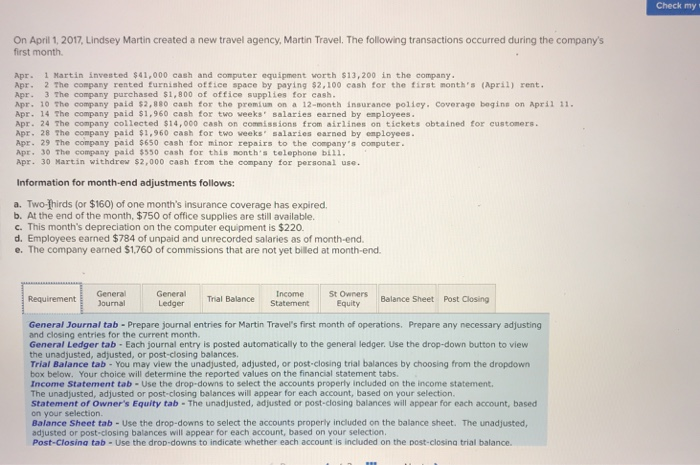 Solved Check my On April 1,2017, Lindsey Martin created a | Chegg.com
