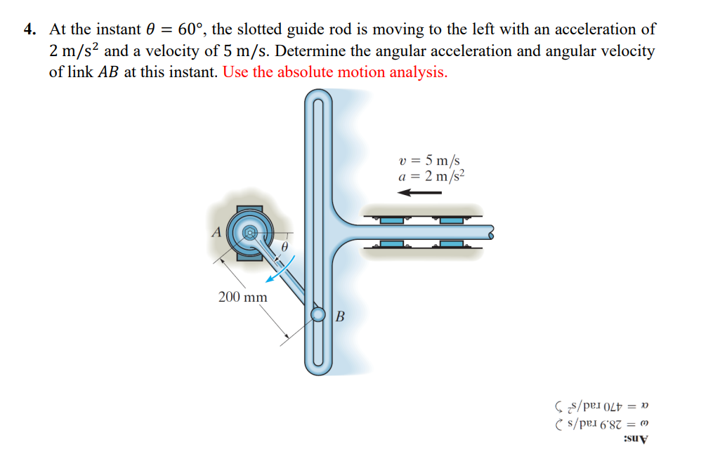 Solved 4. At the instant 0 = 60°, the slotted guide rod is | Chegg.com