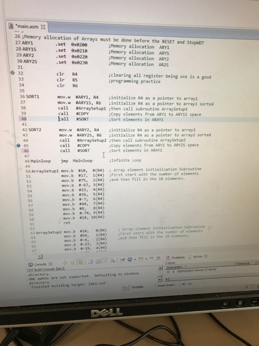Solved "main asm 26 Memory allocation of Arrays must be done | Chegg.com