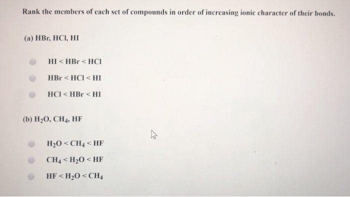 Solved Rank the members of cach set of compounds in order of | Chegg.com