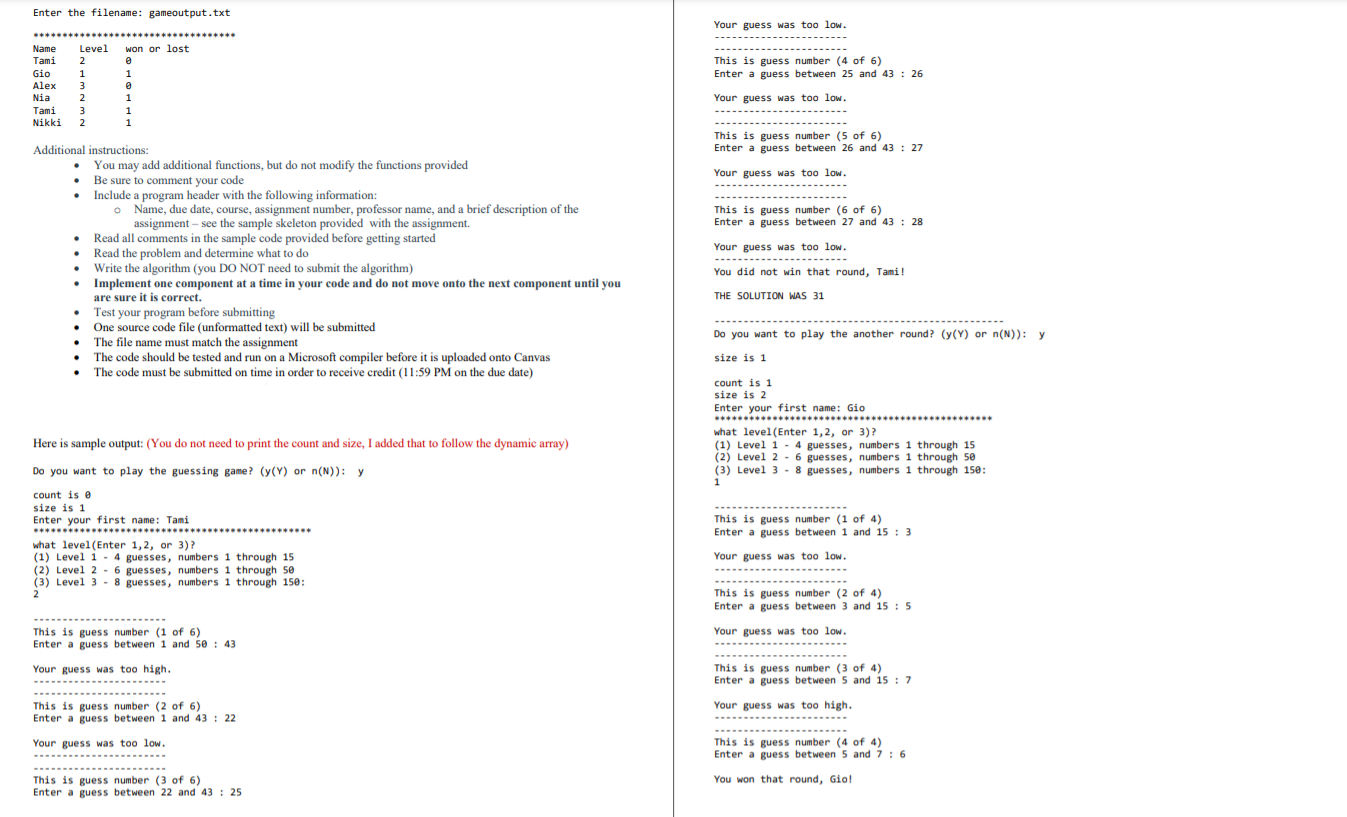 Example: +++++++ won or lost COP 3014 - program 9 | Chegg.com