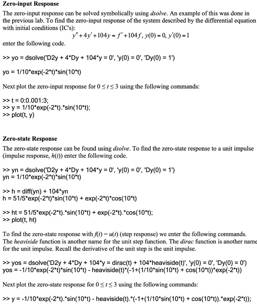 1.) Use dsolve to obtain a symbolic expression for | Chegg.com