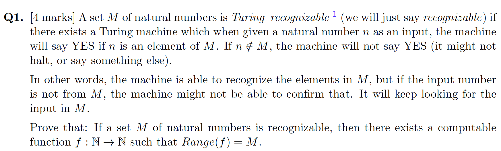 Solved 21. [4 marks] A set M of natural numbers is | Chegg.com