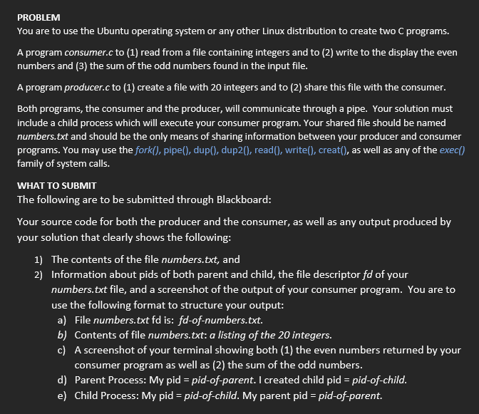 Solved PROBLEM You are to use the Ubuntu operating system or | Chegg.com