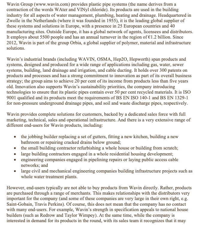 Solved Wavin Group (www.wavin.com) provides plastic pipe | Chegg.com