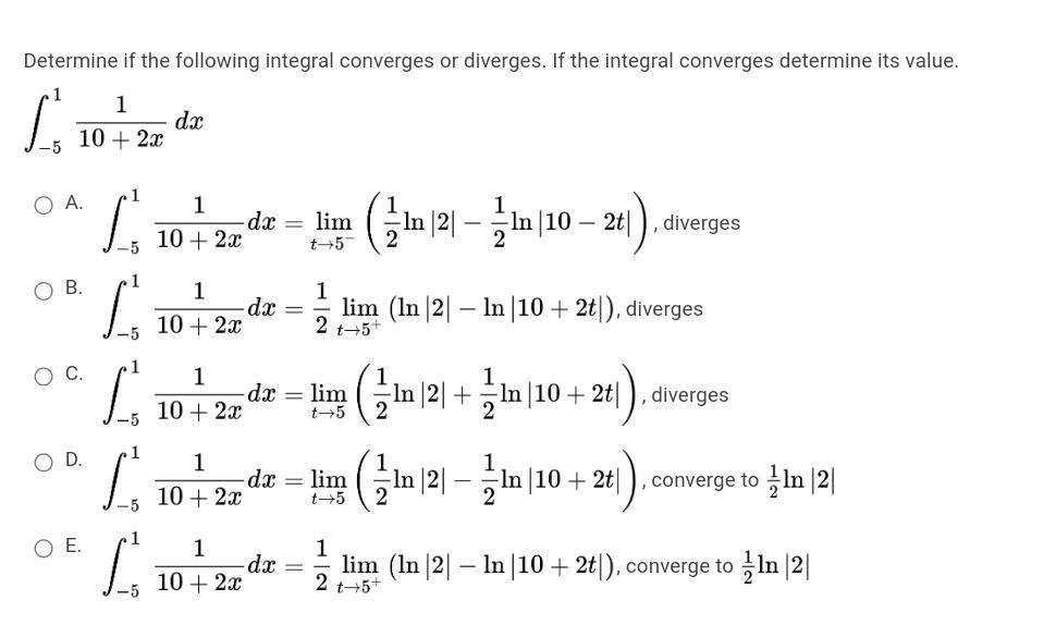 Solved Determine if the following integral converges or | Chegg.com