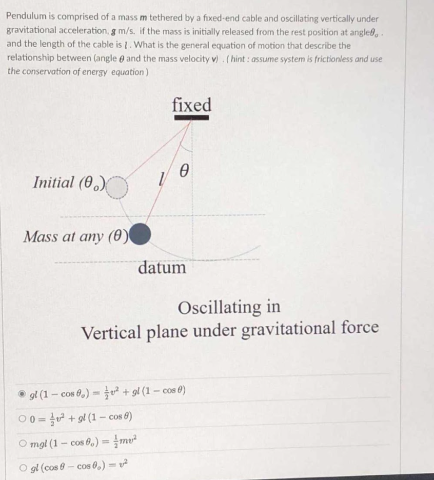 Solved Pendulum is comprised of a mass m tethered by a | Chegg.com
