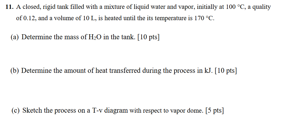 Solved 11. A closed, rigid tank filled with a mixture of | Chegg.com